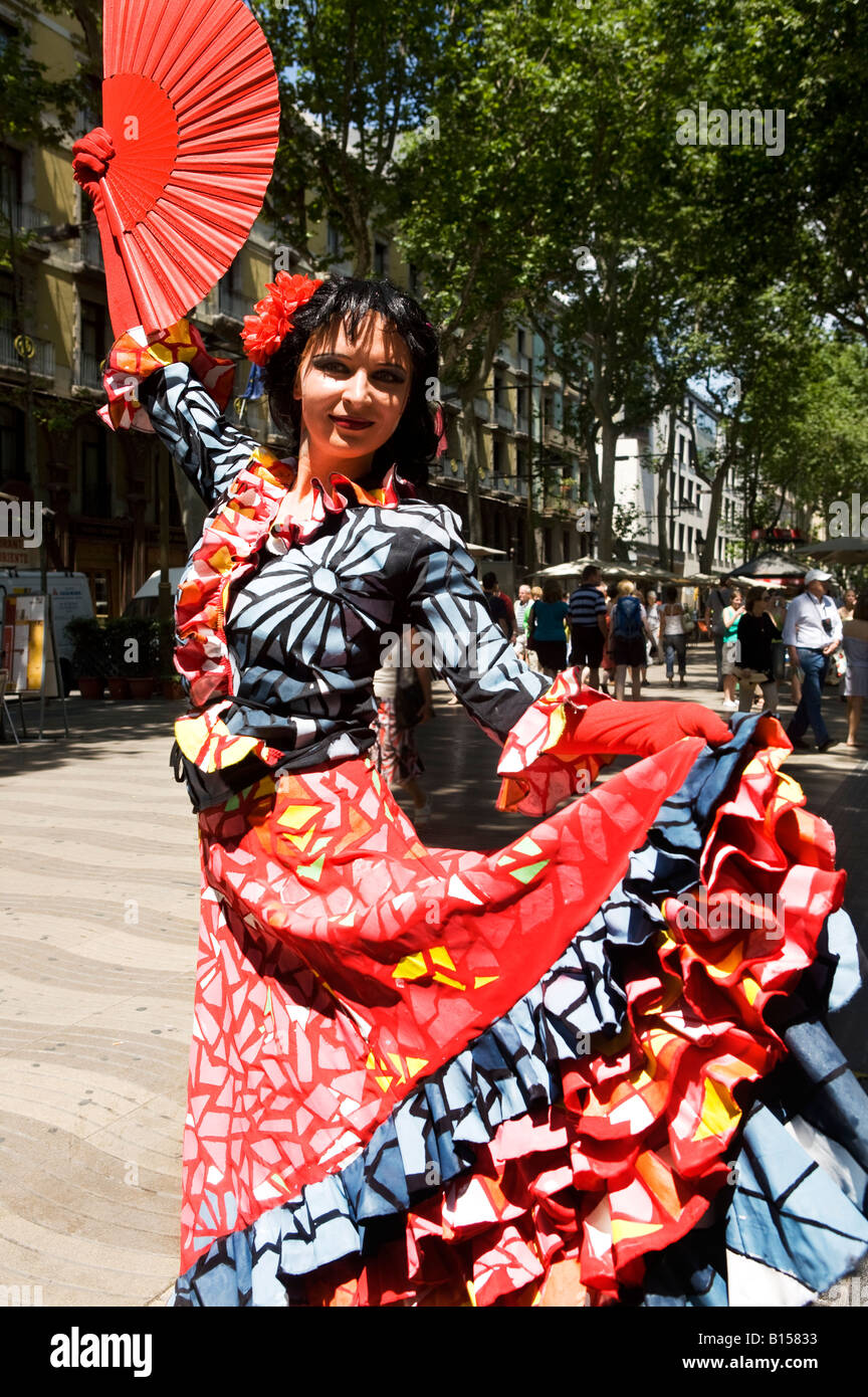 Female Flamenco Dancer dancing for money and tourists, Las Ramblas ...
