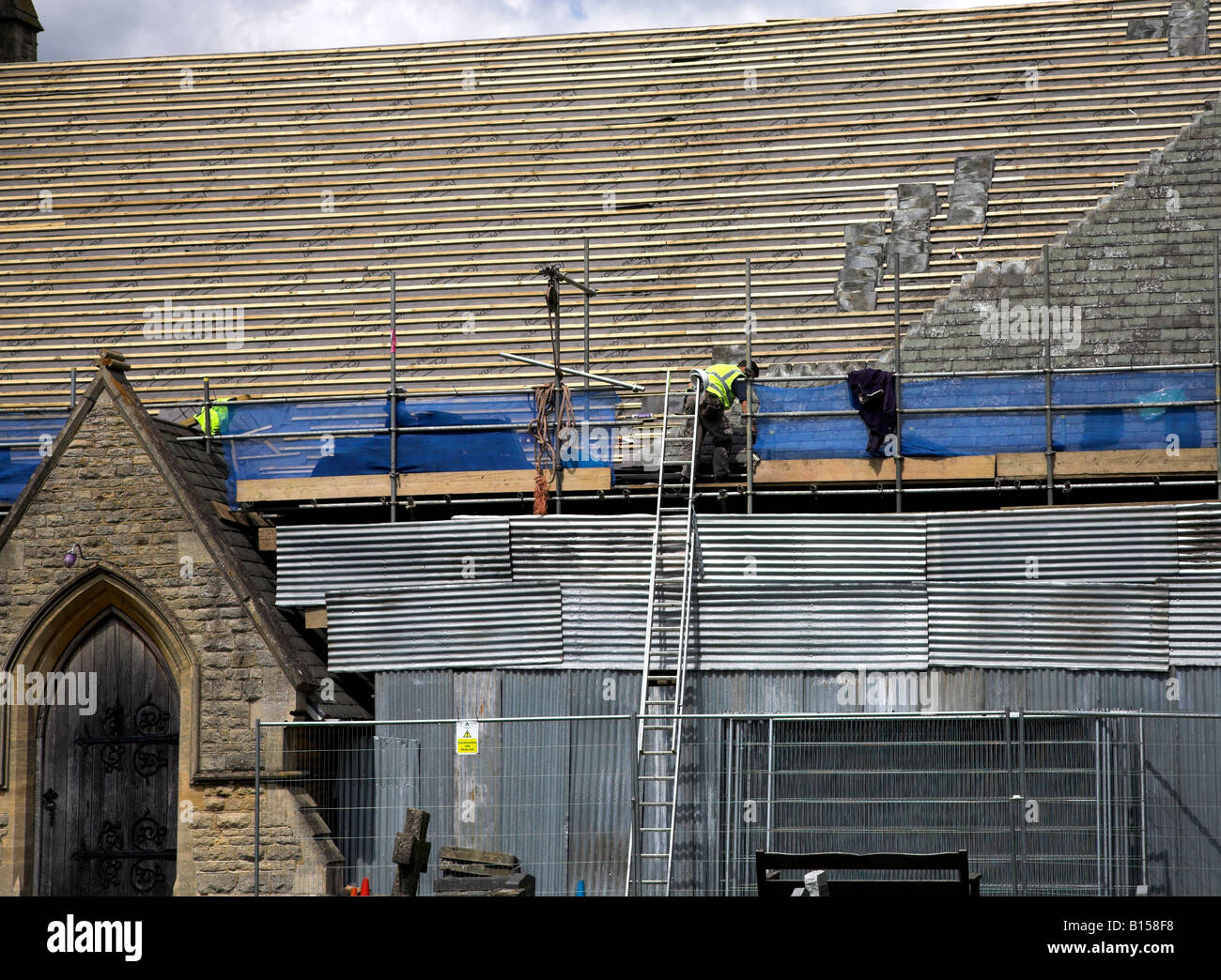 Church roof repairs Stock Photo - Alamy