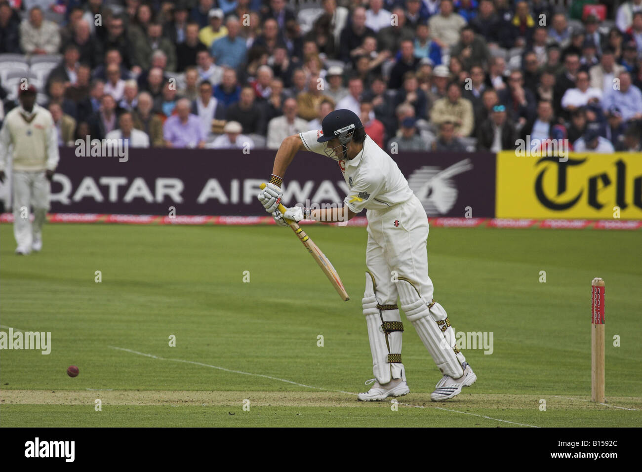 Alistair Cook defensive shot Stock Photo - Alamy
