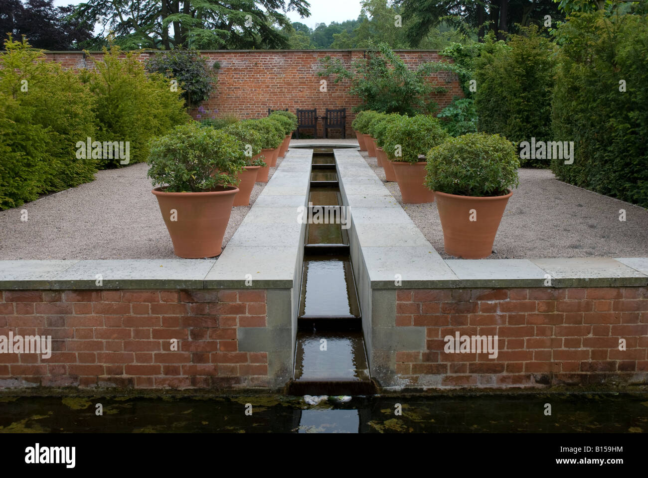 geometric water feature fountain at Hampton Court, Herefordshire Stock ...