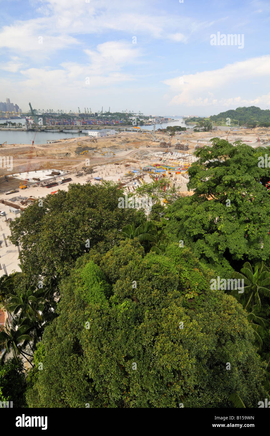Aerial view of the construction site for Resorts World at Sentosa ...