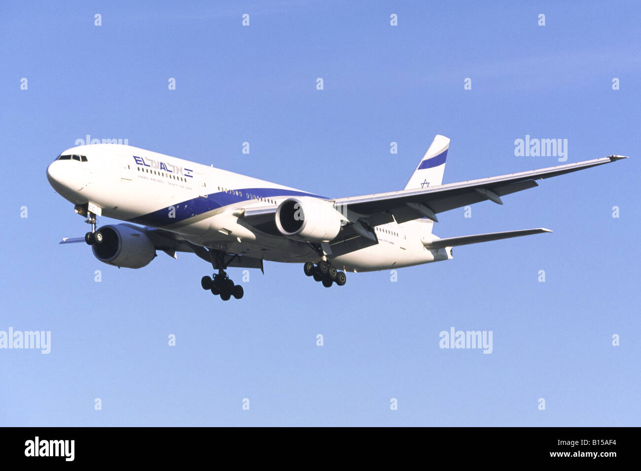 Boeing 777 operated by El Al on approach to Heathrow Airport Stock ...