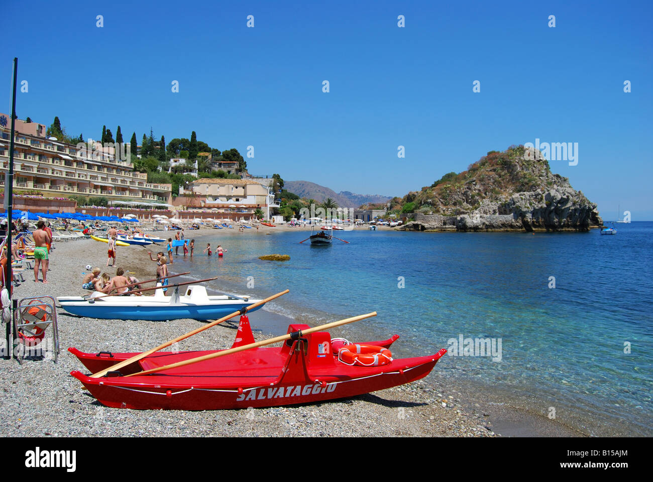 Mazzaro Beach, Taormina, Messina Province, Sicily, Italy Stock Photo ...