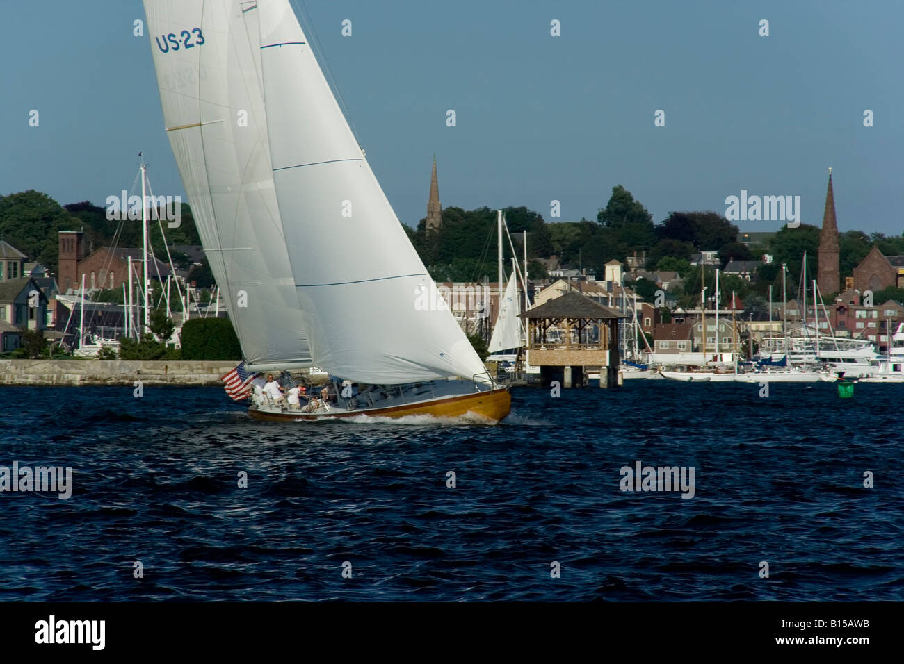 Photograph of 12 meter racing boat "Heritage" under full sail in ...