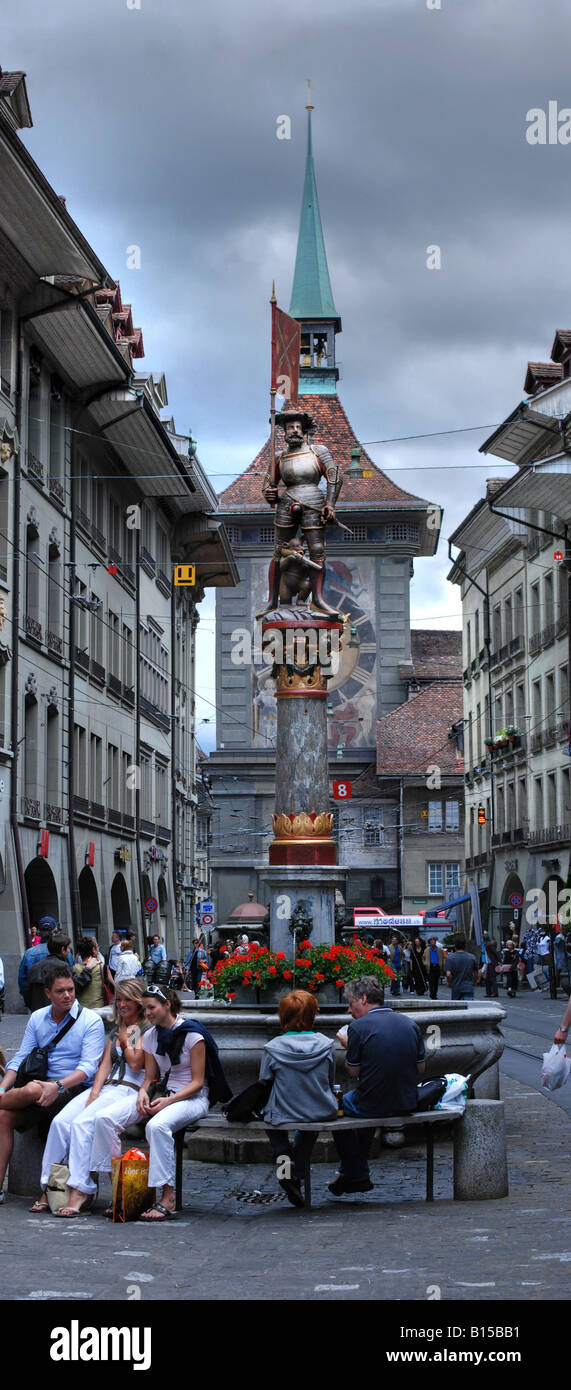 Statue in the pedestrian area of Bern Switzerland looking toward the ...