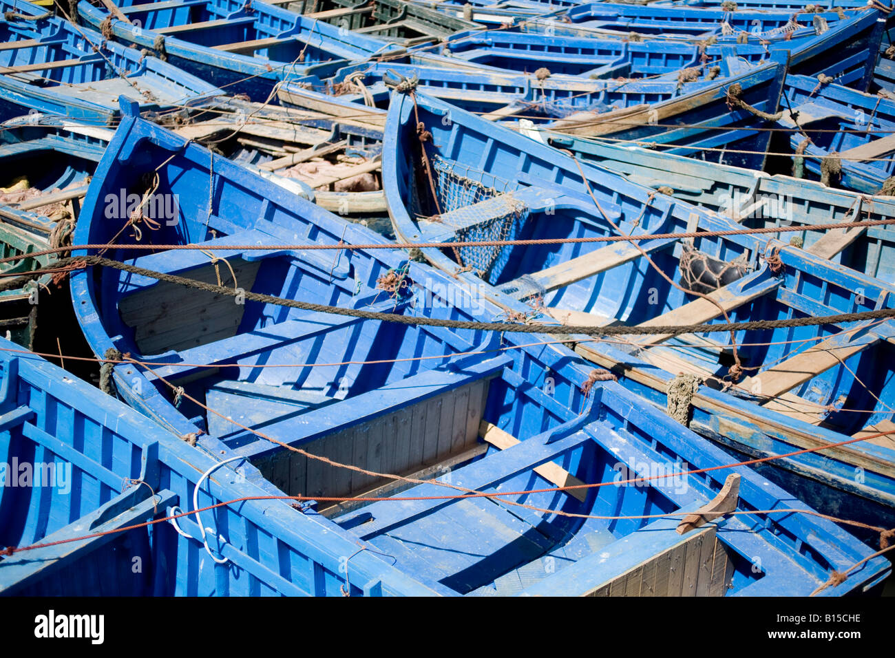 Blue fishing boats. Essaouira harbour, Morocco Stock Photo - Alamy
