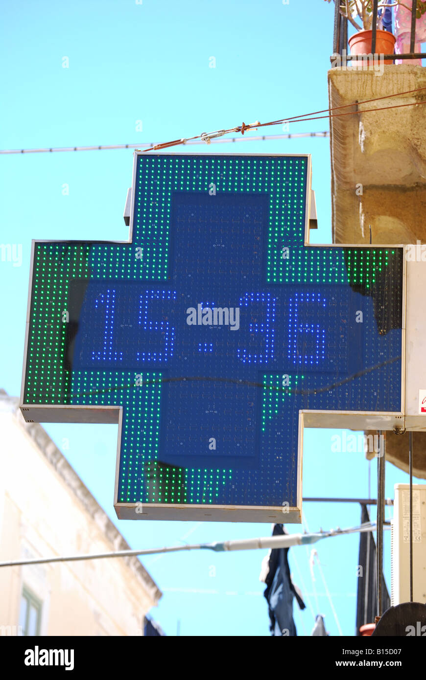 Illuminated chemist sign, Lipari, Isola Lipari , Messina Province ...
