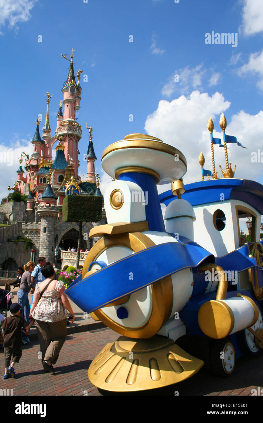 Disneyland castle and the train during toy carnival Stock Photo - Alamy