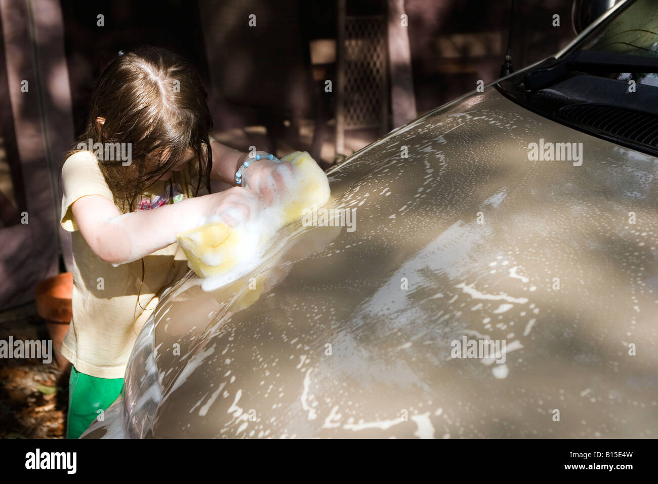 Young girl washes family car Stock Photo - Alamy
