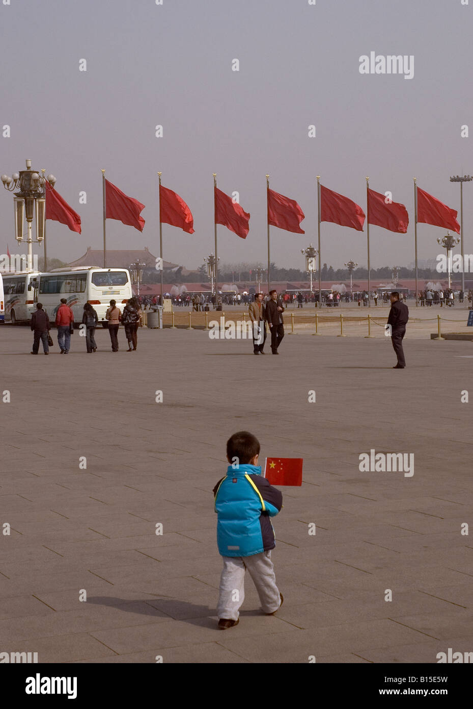 Chinese boy holding flag in Tiananmen Square, Beijing, China (Spring ...