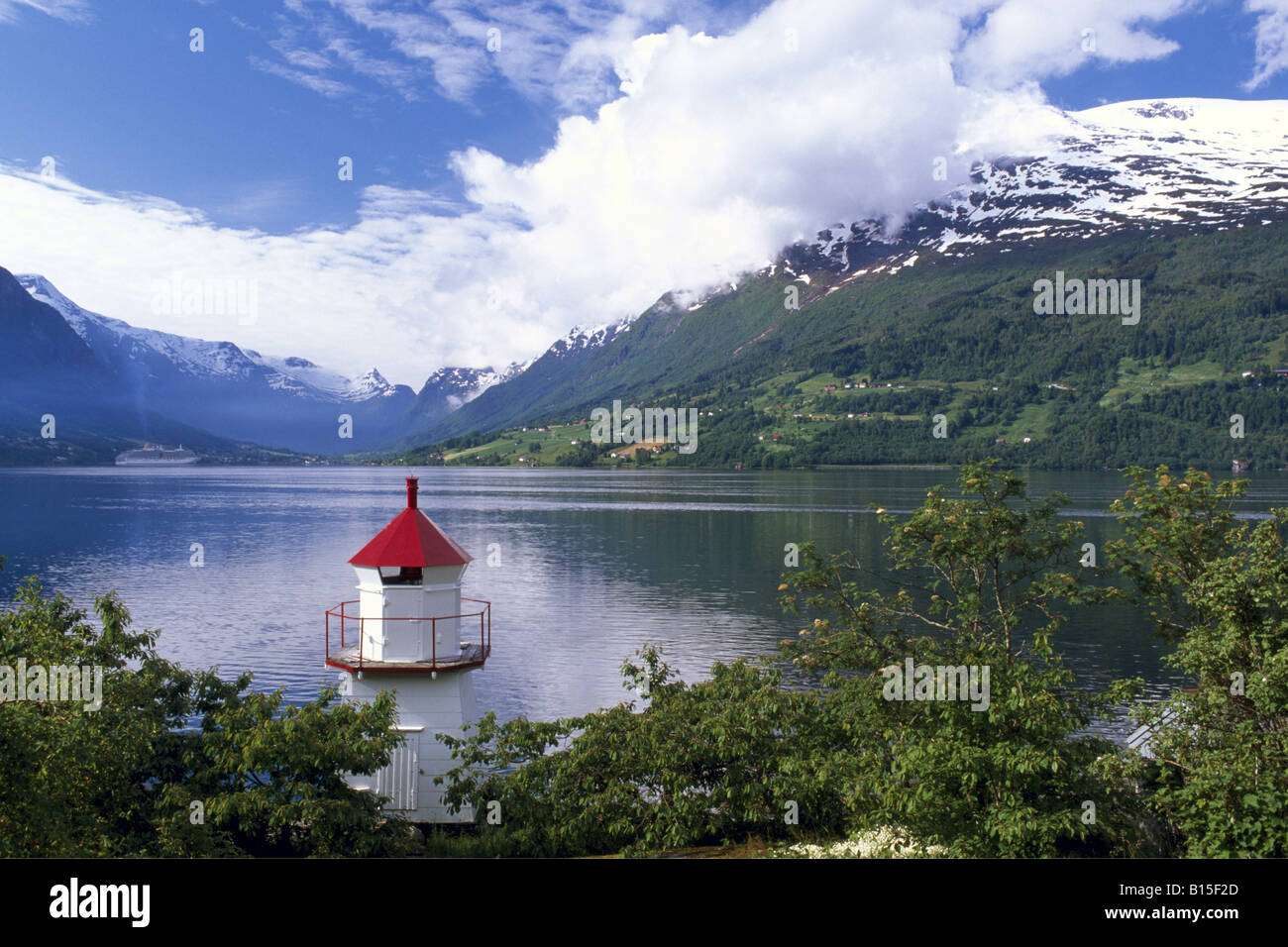 Lighthouse in the Nordfjord Norway Stock Photo - Alamy