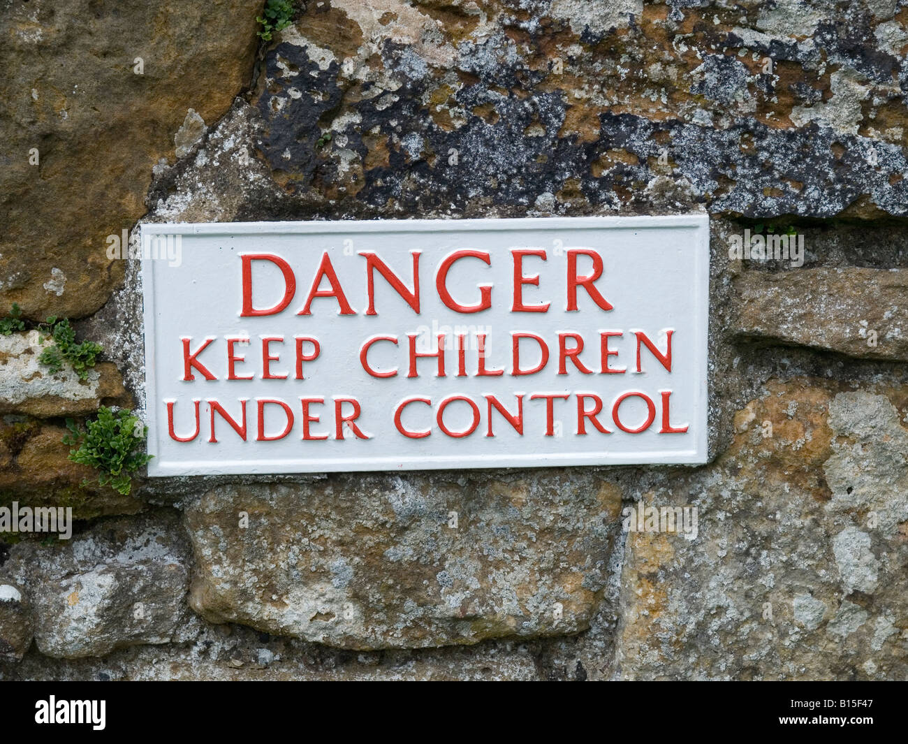 Warning notice Danger Keep Children Under Control at historic Easby ...
