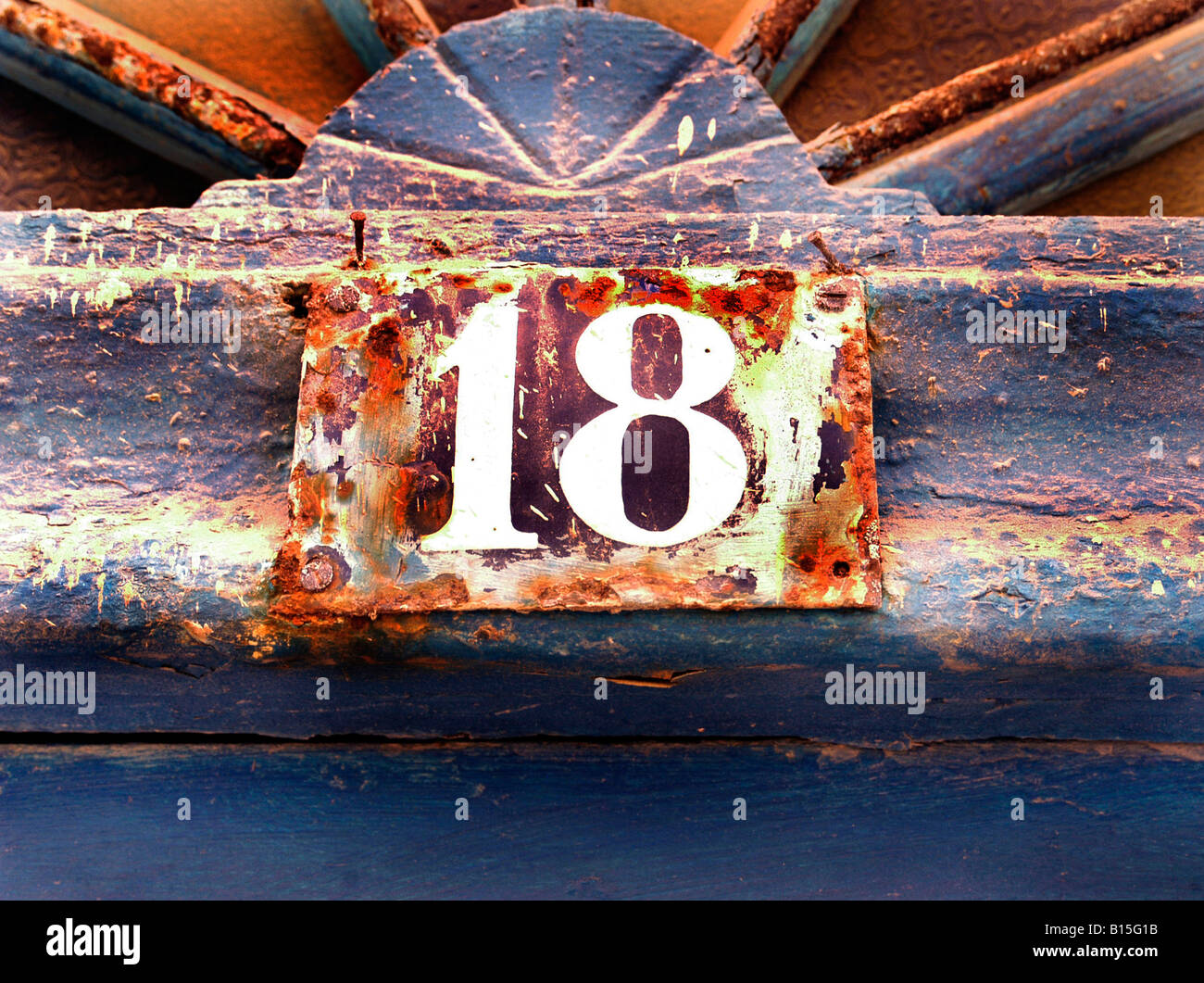 NUMBER 18 DOOR SIGN Stock Photo - Alamy