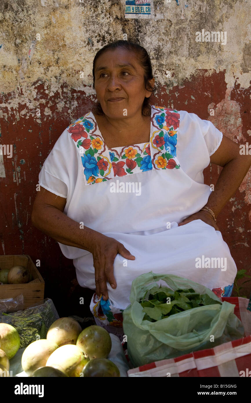 Mayan woman stall holder in Ticul market Mexico Stock Photo - Alamy