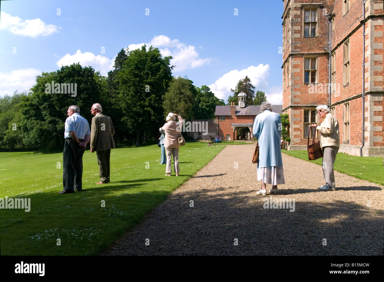 Elderly visitors outside the visitor attraction Kiplin Hall near ...