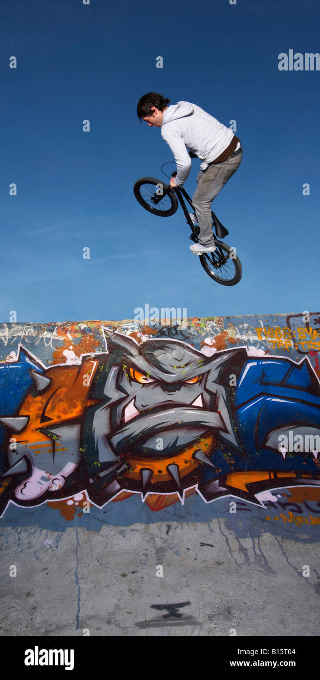 BMX rider jumping in the air Stock Photo - Alamy