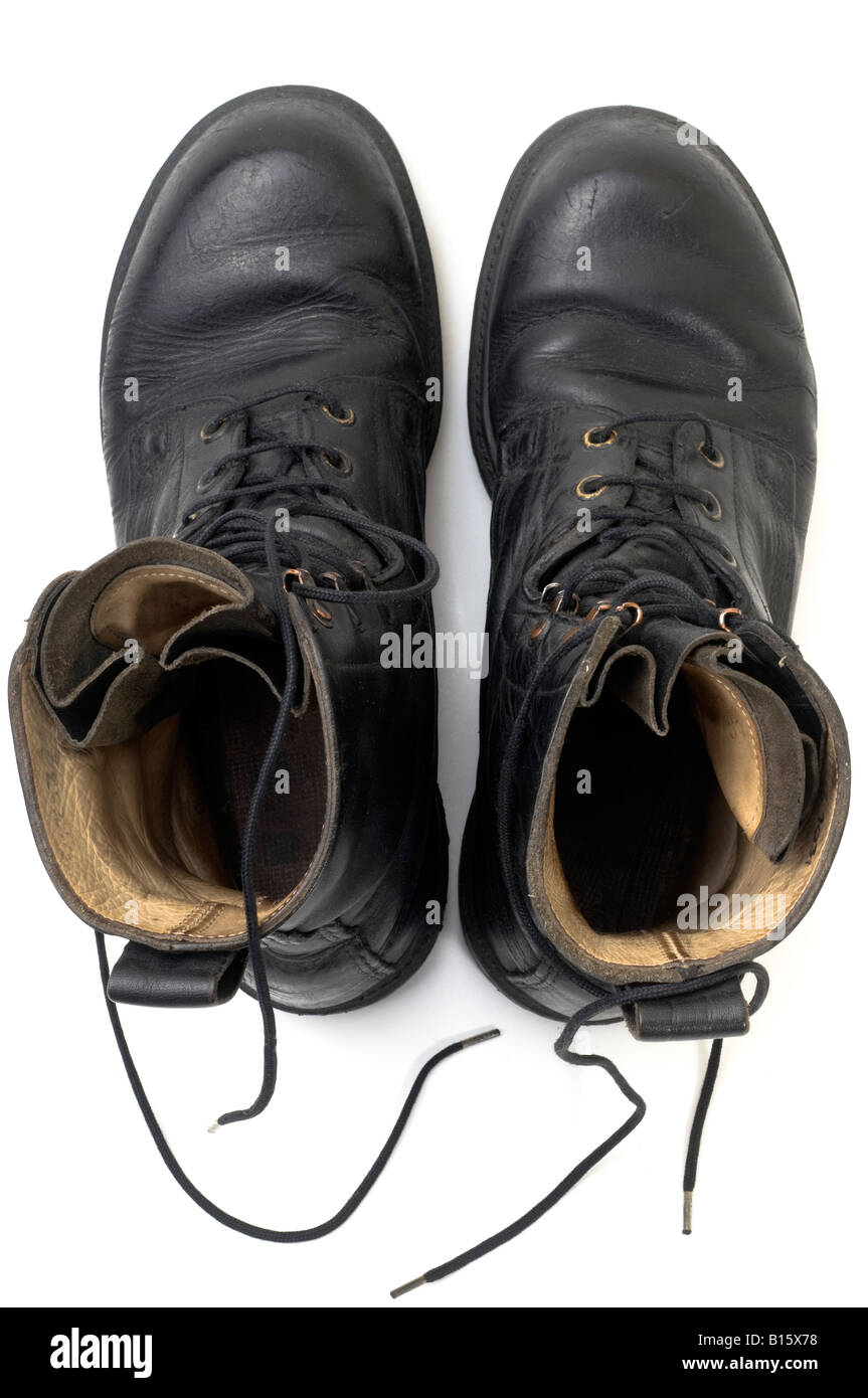 British army Forces issue black army leather boots Stock Photo - Alamy