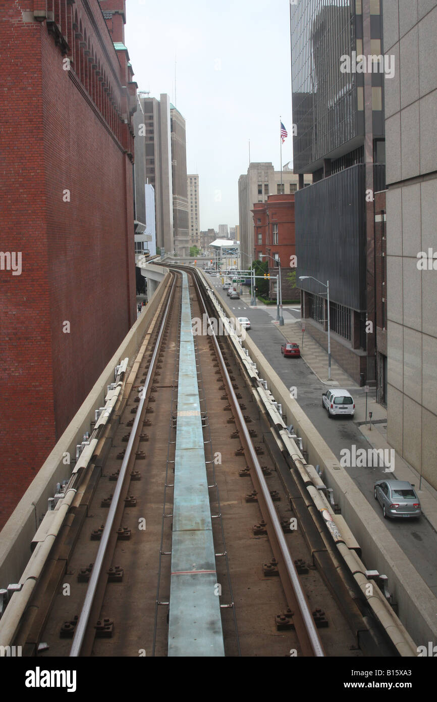 People Mover monorail tracks in Detroit, Michigan Stock Photo - Alamy
