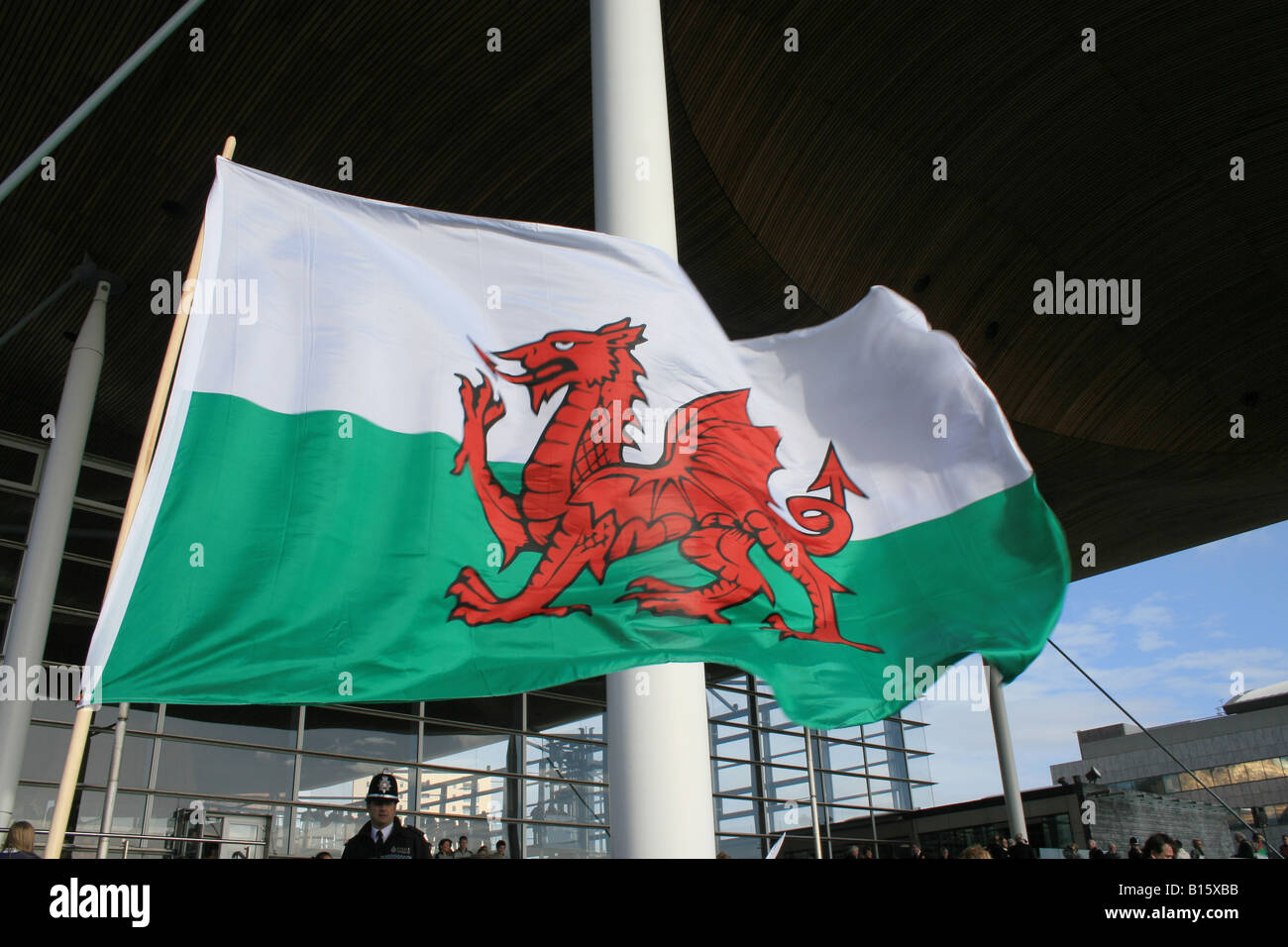 Welsh Flag in Front of Senedd St Davids Day Parade Stock Photo - Alamy