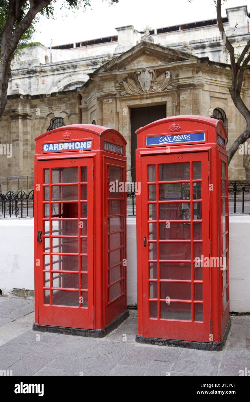 Two red Telephone Boxes, Republic Street, Valletta, Malta Stock Photo ...
