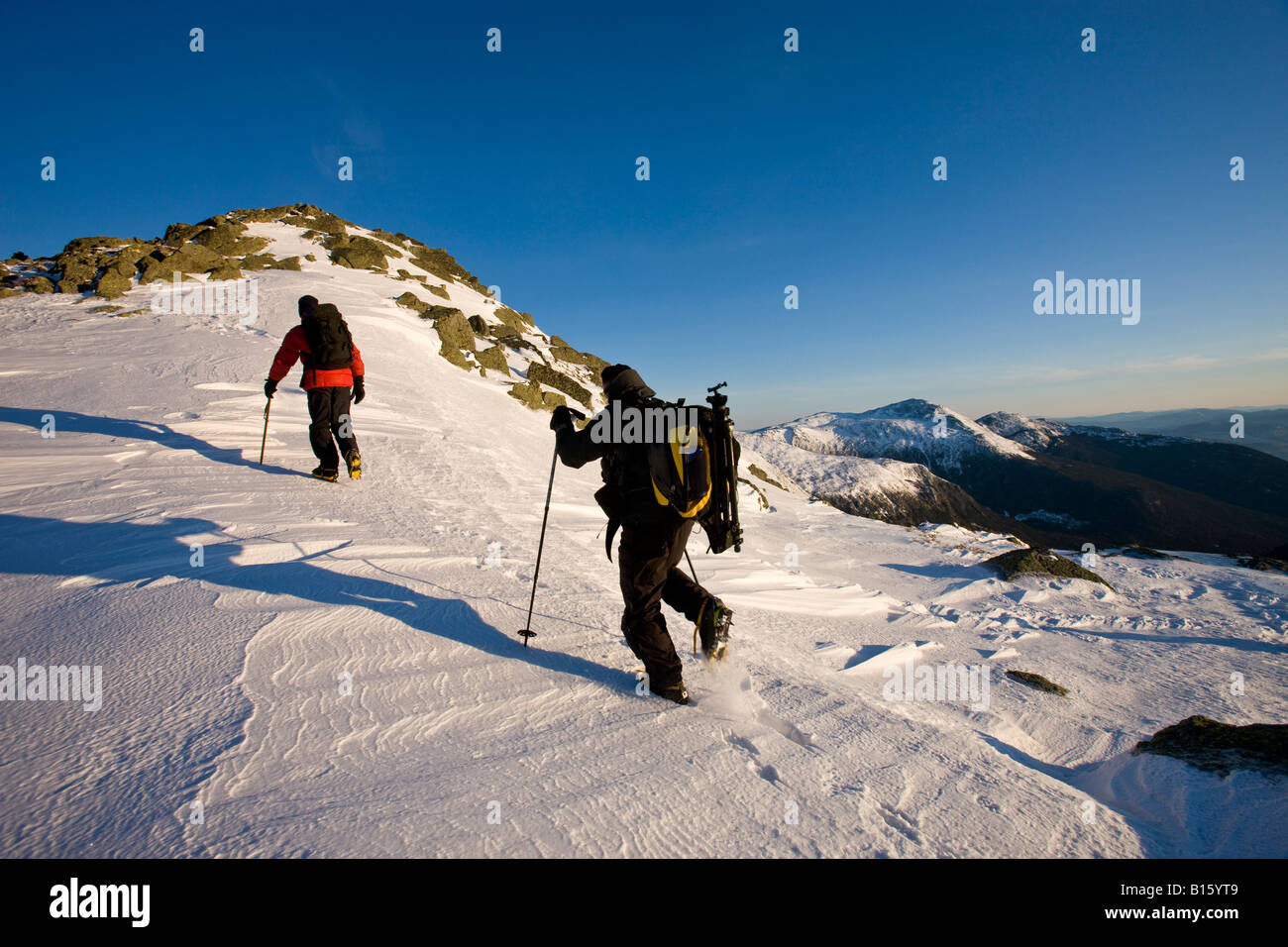 Winter hiking on Mount Clay above the Great Gulf in New Hampshire's ...