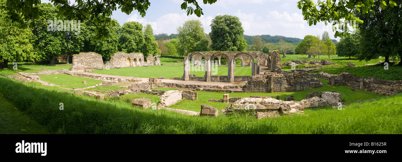 A panoramic view of Hailes Abbey on the Cotswolds near Winchcombe ...