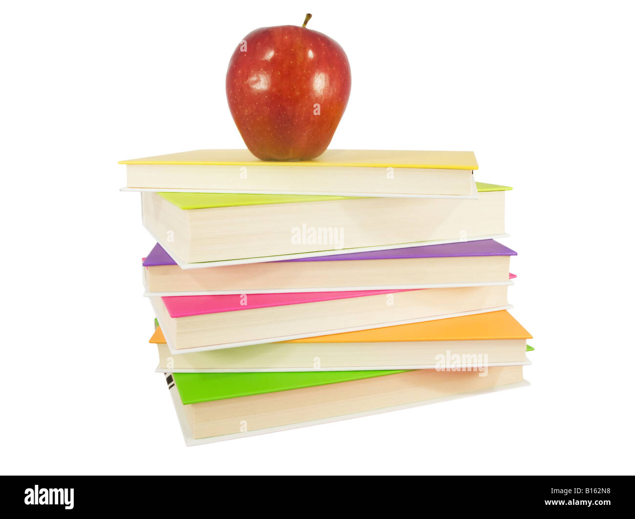 apple in top of books stack Stock Photo - Alamy