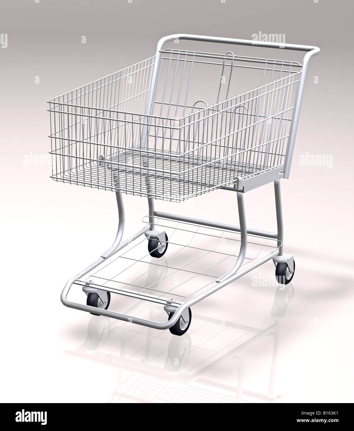 3d concept illustration of a shopping cart with relection and shadows ...