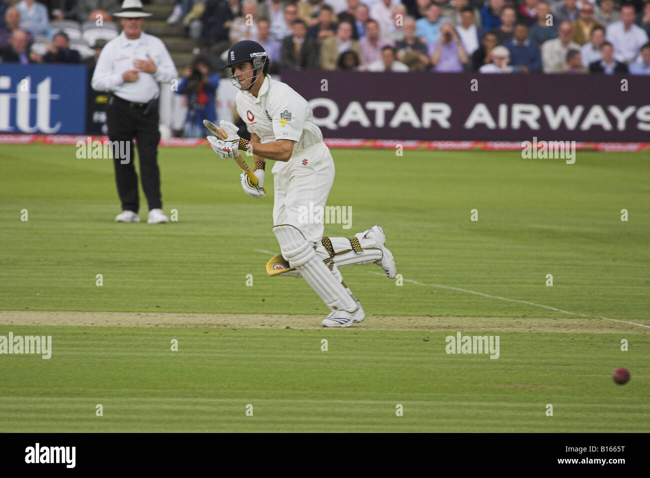 Alistair Cook takes a single Stock Photo - Alamy