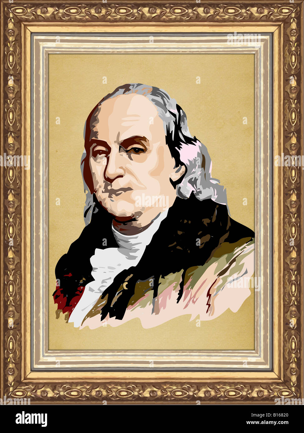 American President Benjamin Franklin, vector based framed portrait ...