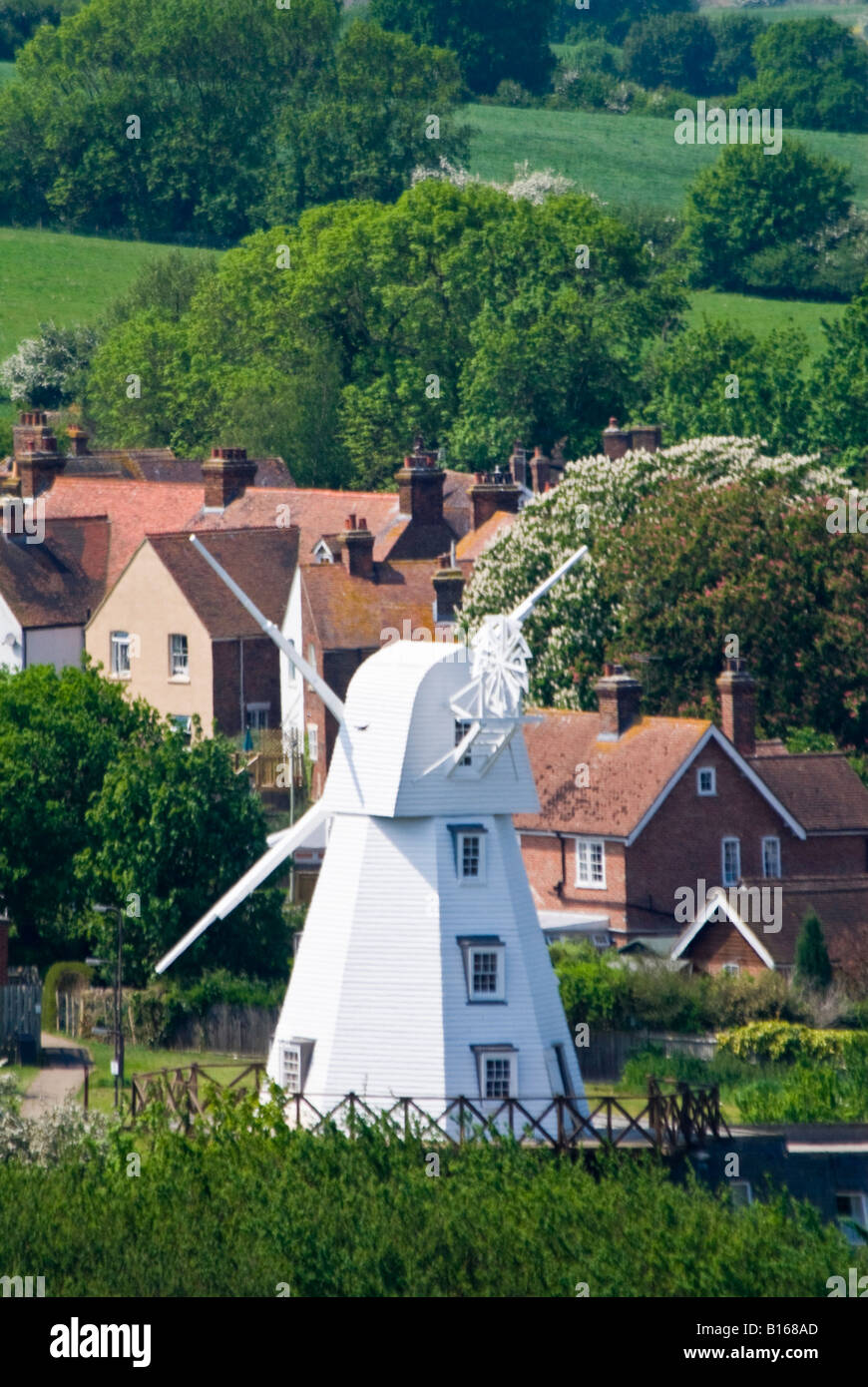 Vertical elevated view of a white smock mill "Gibbet Mill", aka New ...