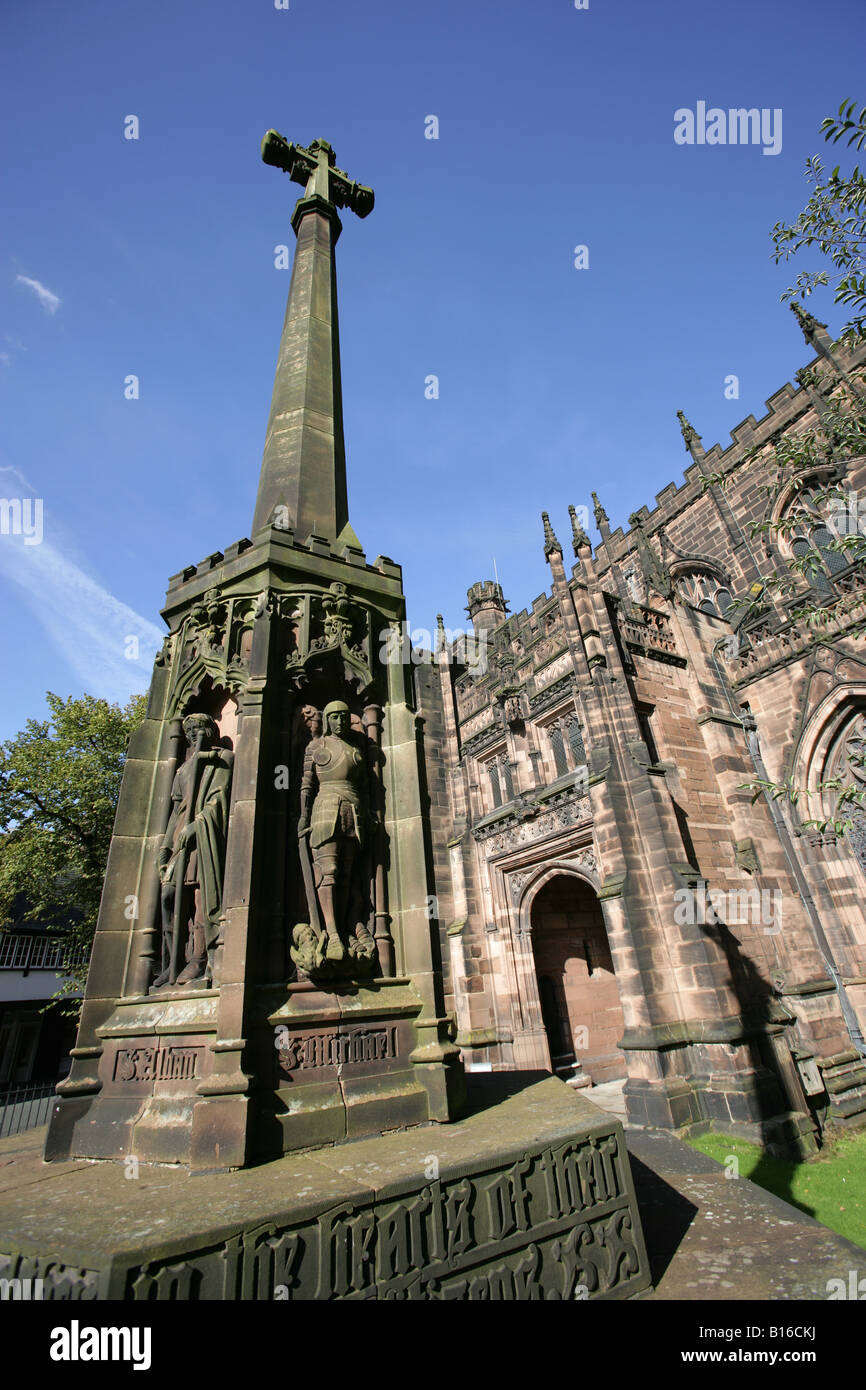 City of Chester, England. Memorial stone cross at Chester Cathedral ...