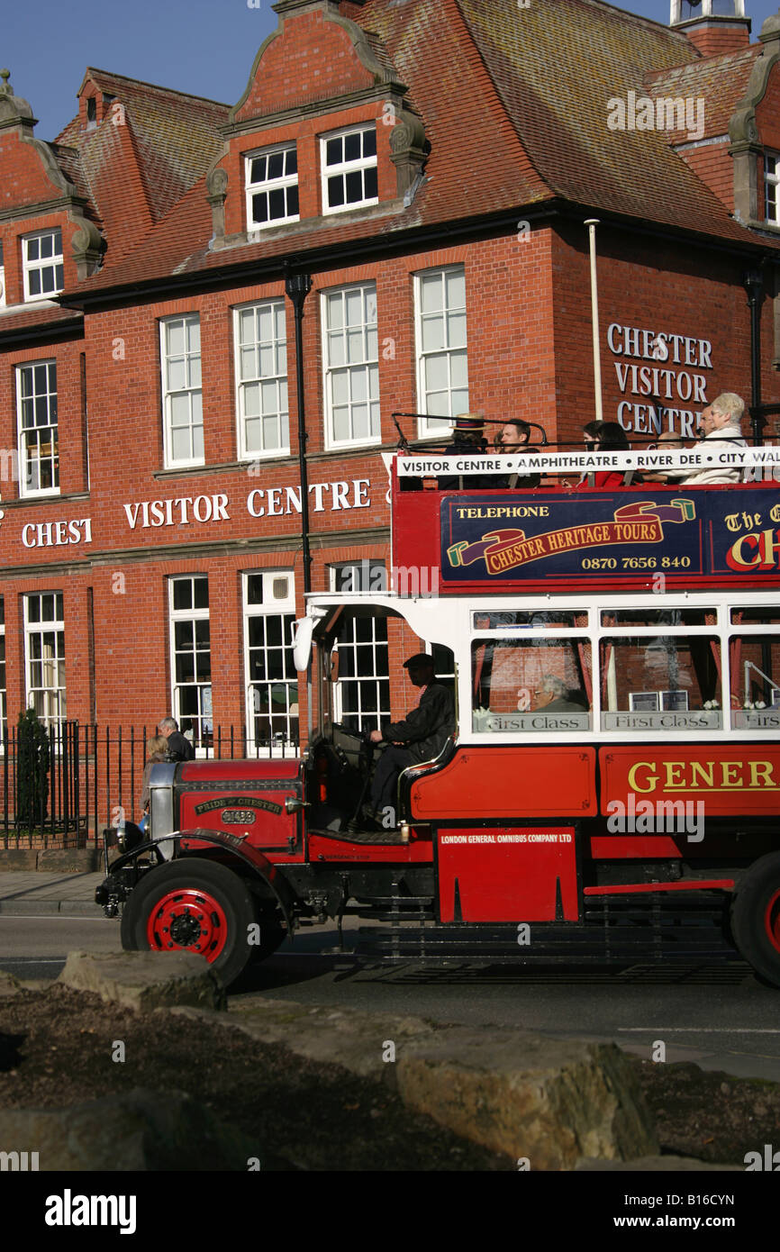 City of Chester, England. The Chester Heritage tour bus conducting city ...