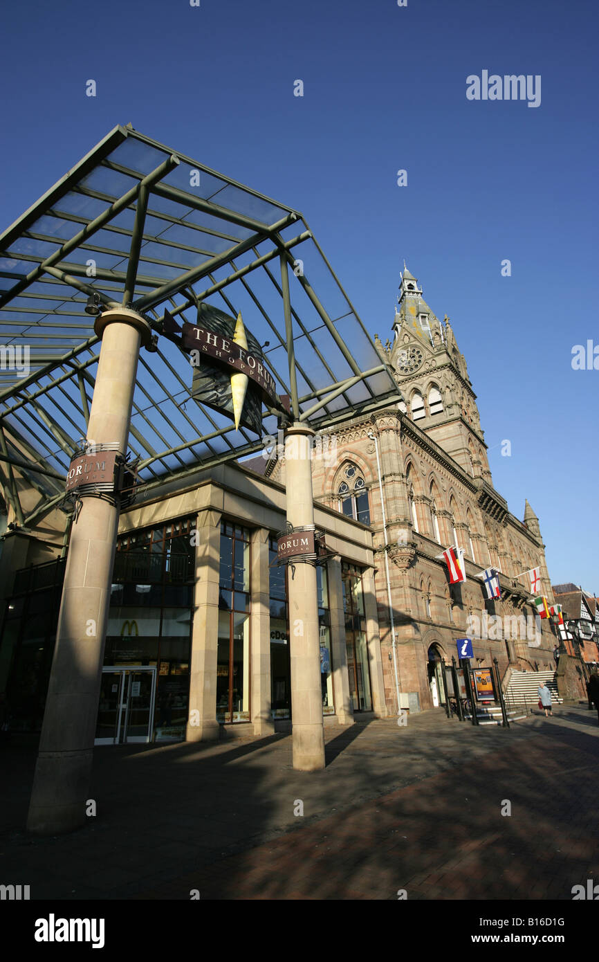 City of Chester, England. Northgate Street entrance to the Forum retail ...