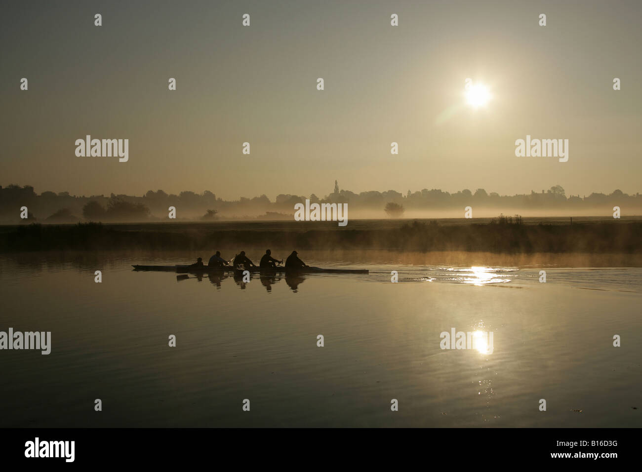 City of Chester, England. Sunrise view of rowers on the River Dee with ...
