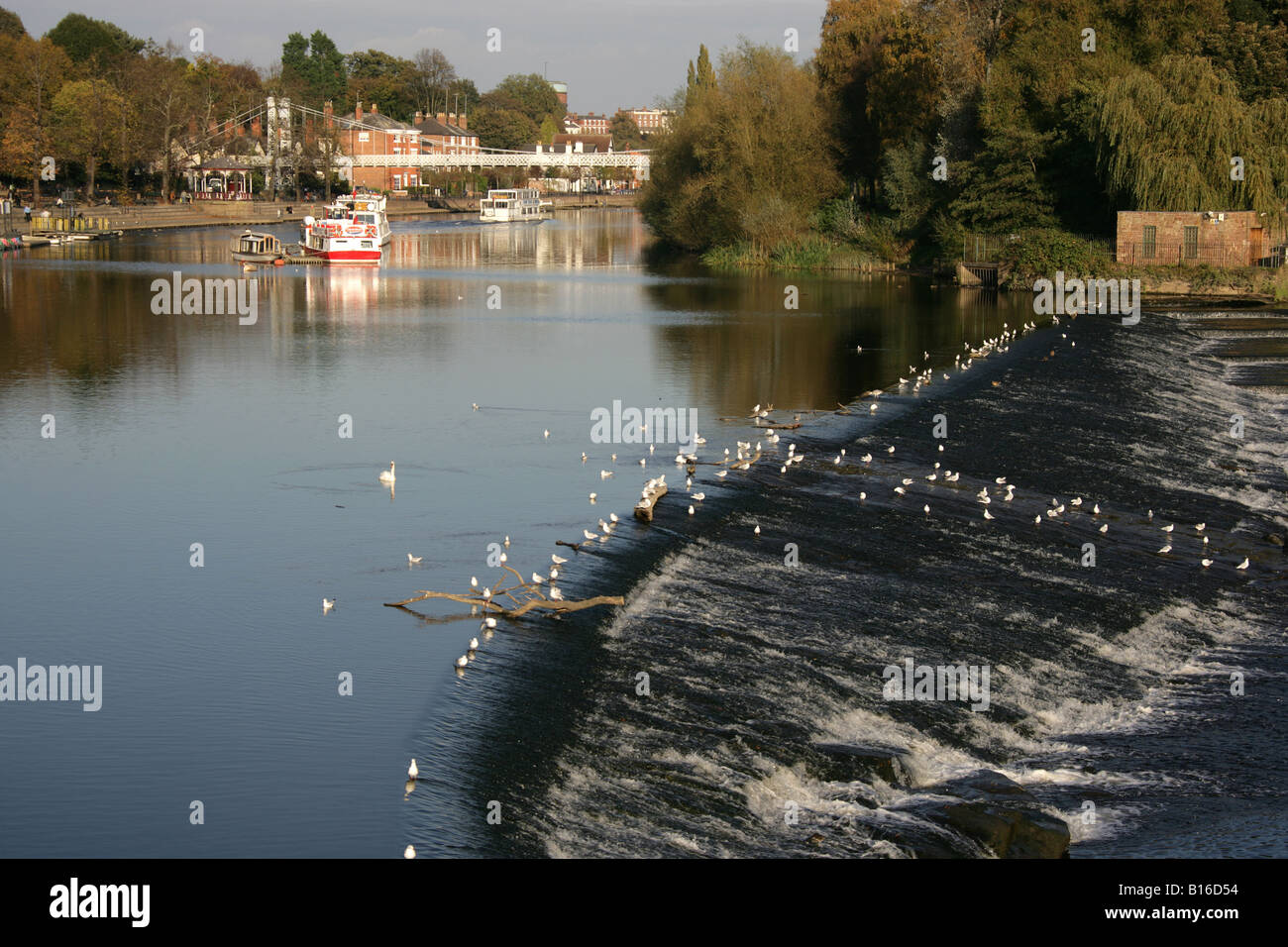 City of Chester, England. Norman built weir across the River Dee with ...