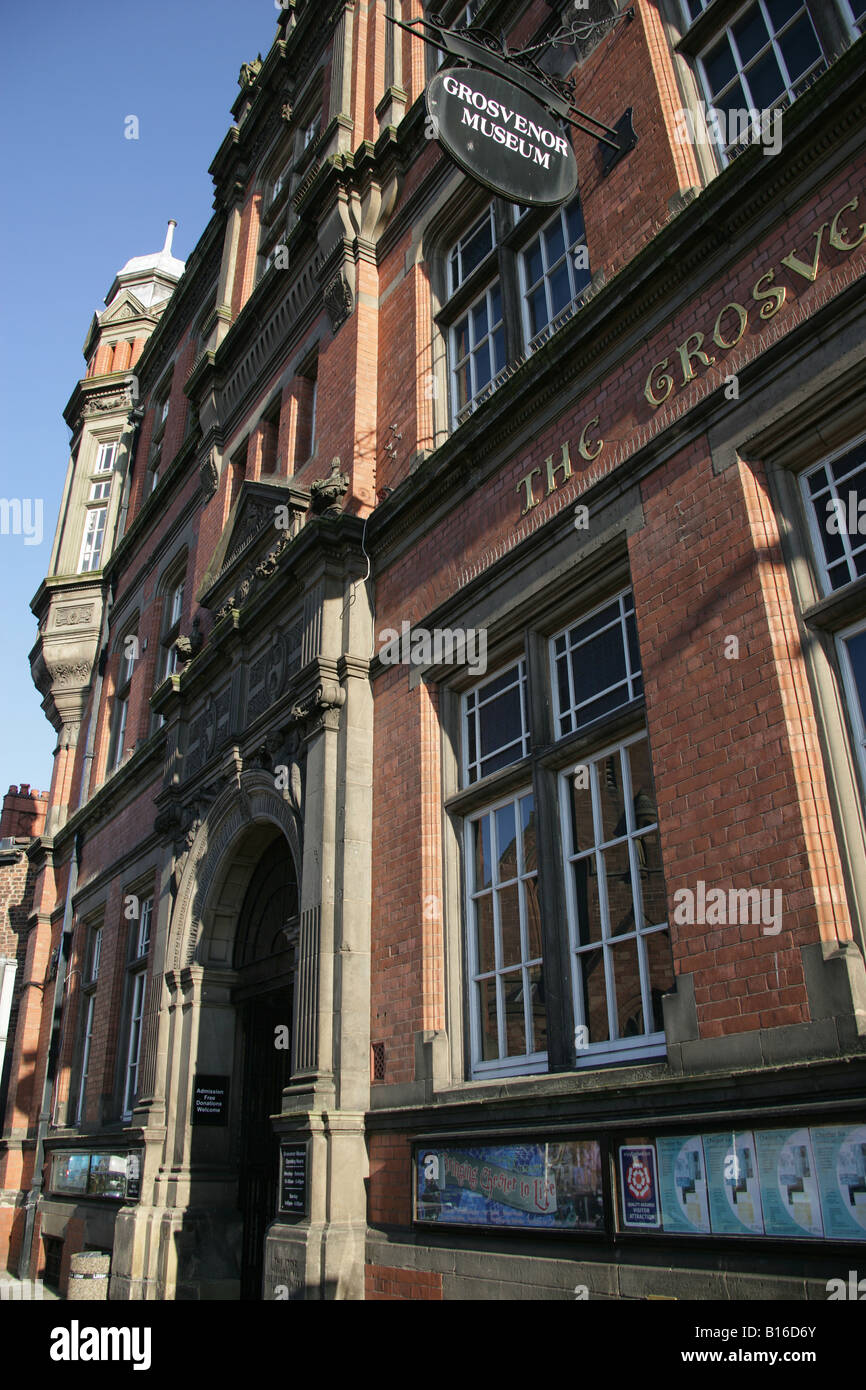 City of Chester, England. Chester Grosvenor Museum main entrance at 27 ...