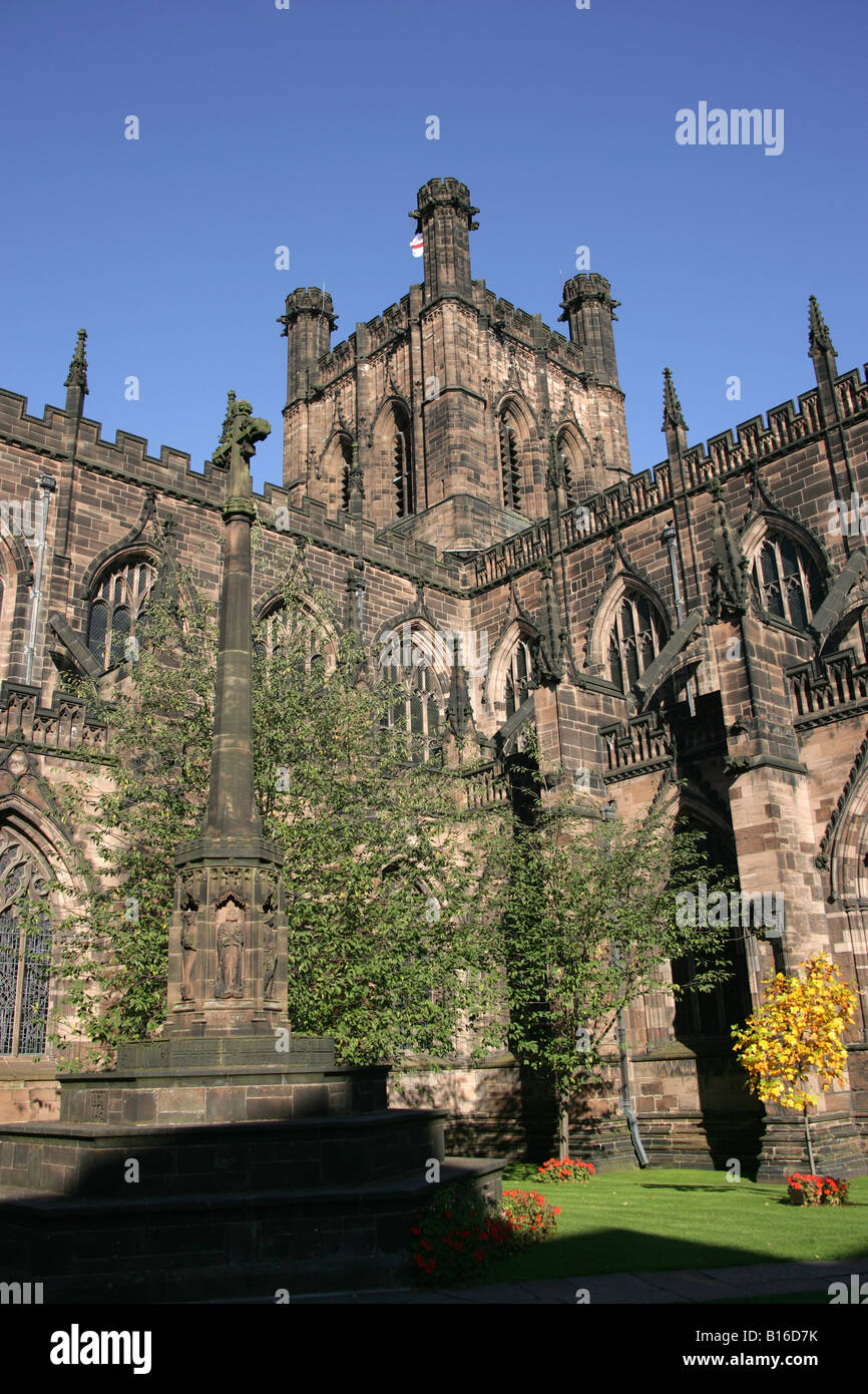 City of Chester, England. Memorial stone cross at Chester Cathedral ...