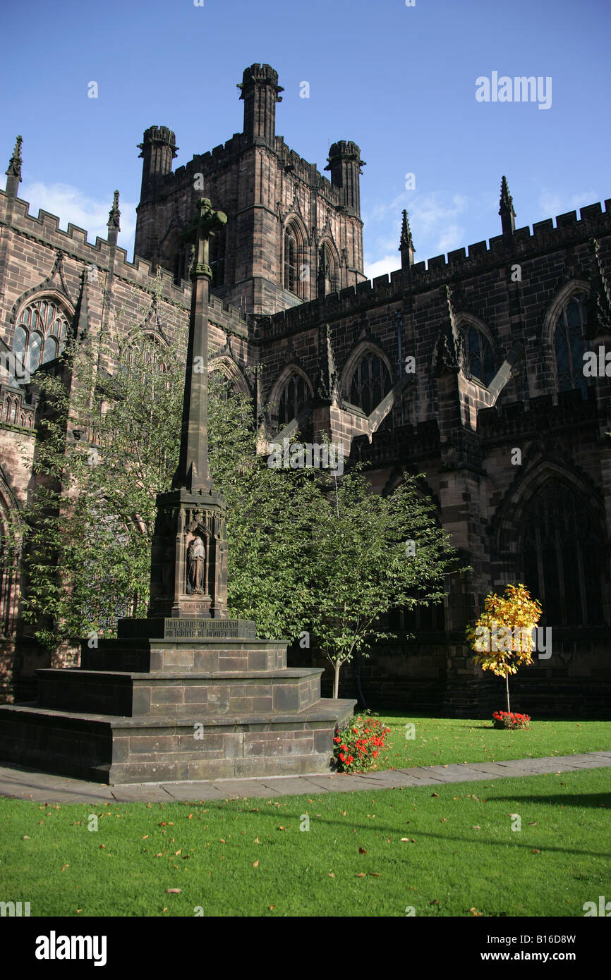 City of Chester, England. Memorial stone cross at Chester Cathedral ...
