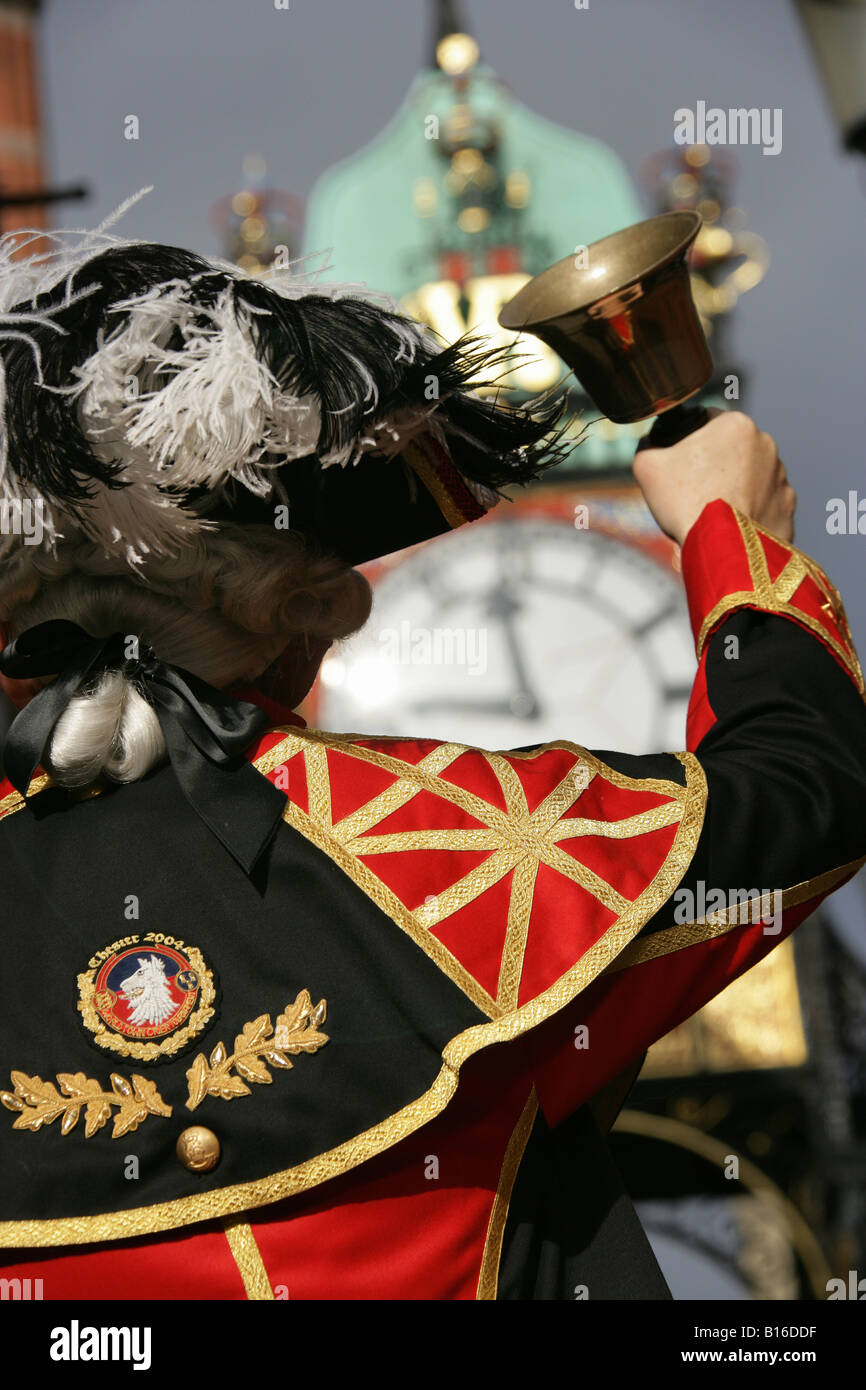 City of Chester, England. Rear view of Chester’s Town Crier reading ...