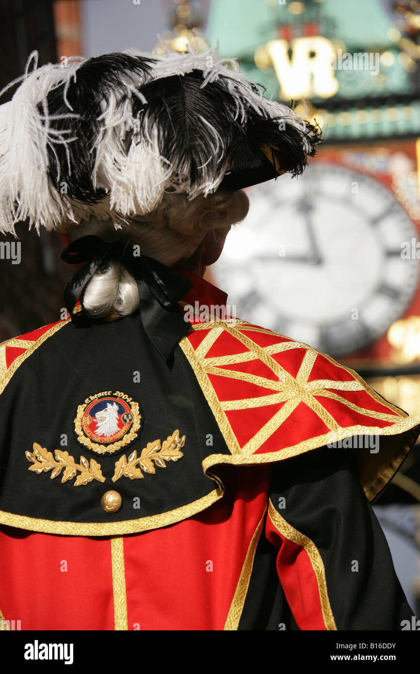 City of Chester, England. Rear view of Chester’s Town Crier reading ...