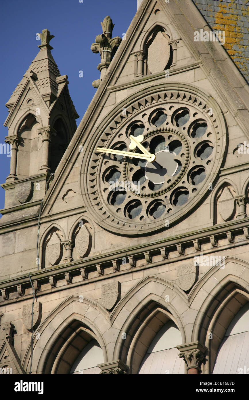 City of Chester, England. Close up view of the spire clock of the ...