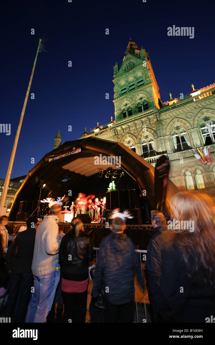 City of Chester, England. Christmas lights ceremony at the gothic style ...