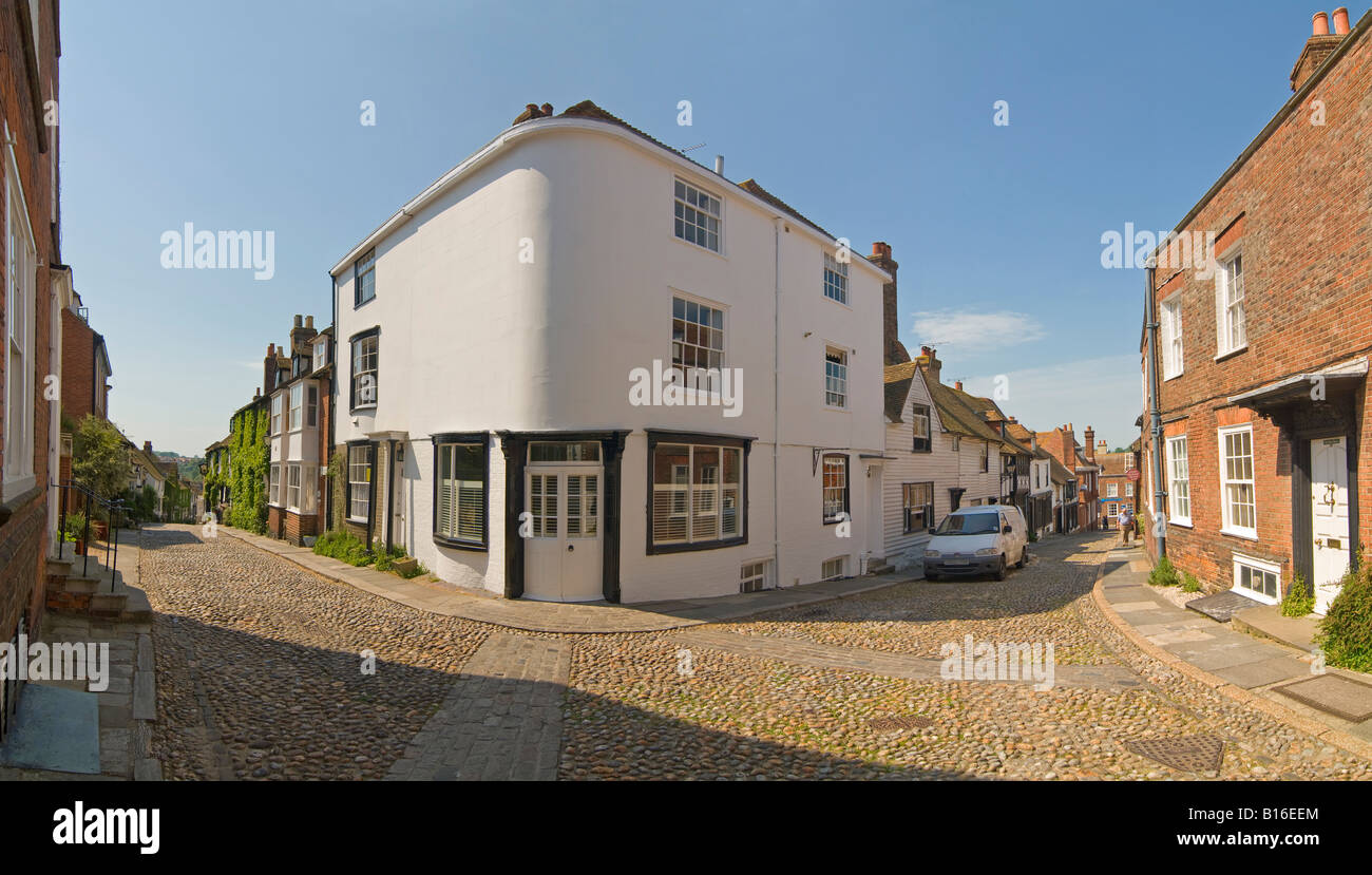 Horizontal panoramic of the beautiful traditional cobbled streets in ...