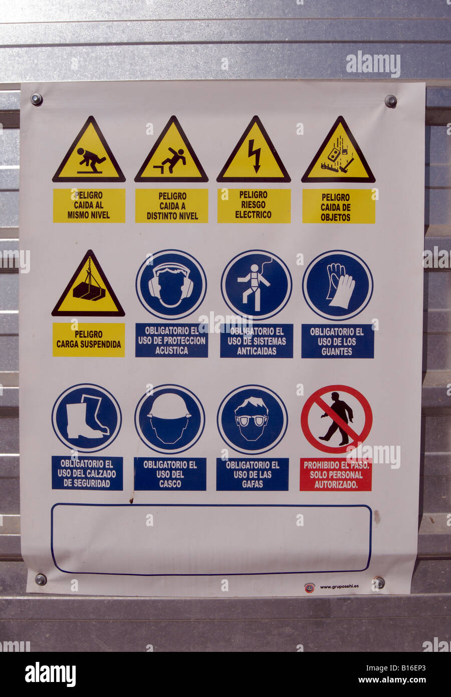 Construction Safety and Warning signs at a building area in Spain Stock ...