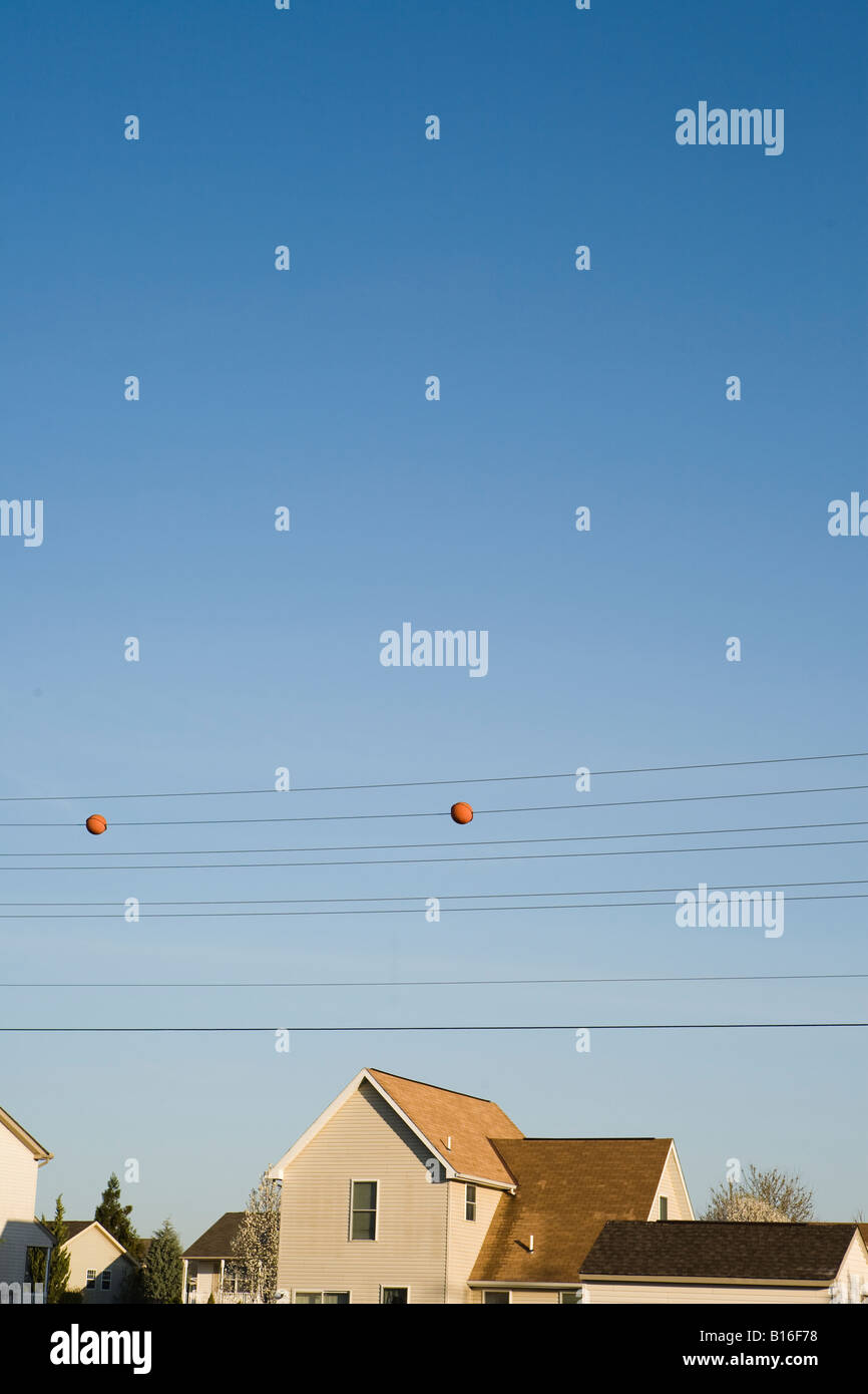 House with telephone wires Stock Photo - Alamy