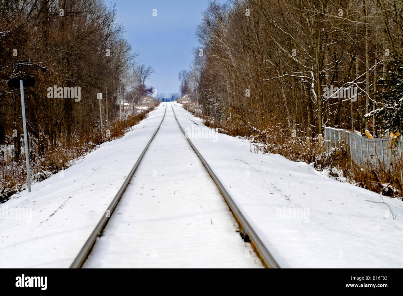 Railway lines winter scene snow Stock Photo - Alamy