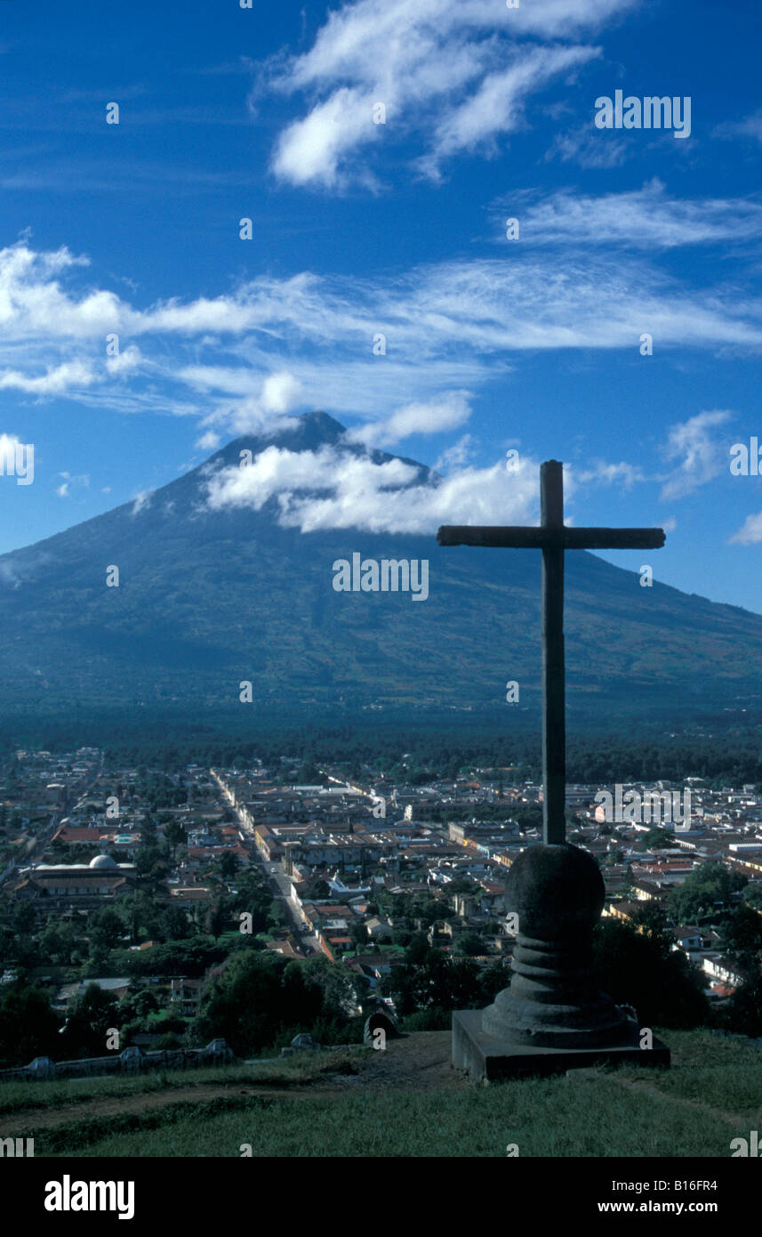 Overview of the Spanish colonial city of Antigua and Agua Volcano from ...