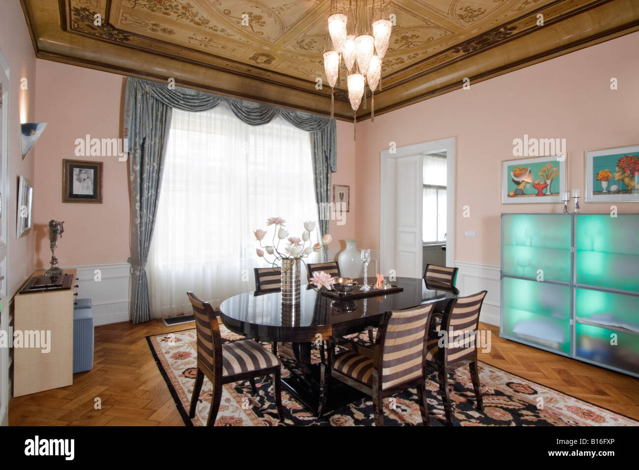 Living room with table Stock Photo - Alamy