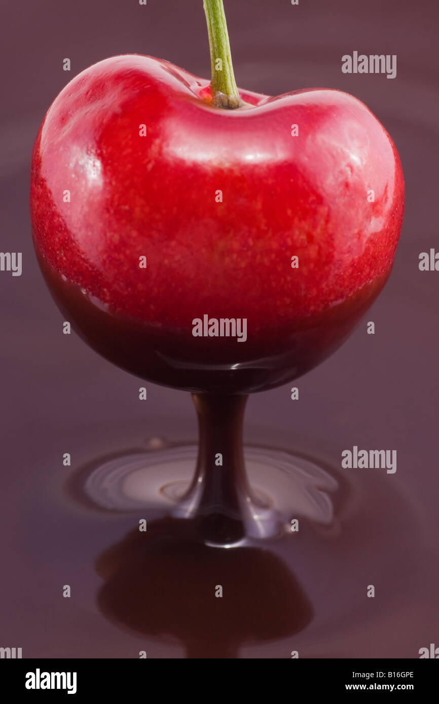 Red Cherry in Chocolate, Macro Stock Photo - Alamy